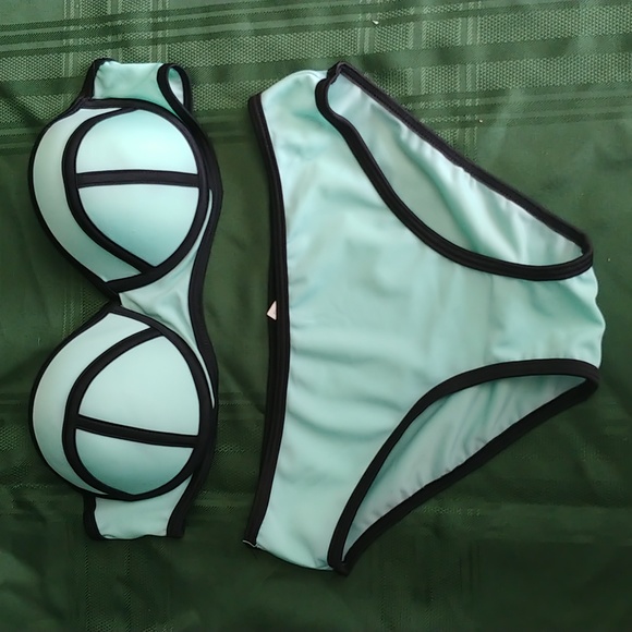 Swim | Mint Green And Black Strapless Bikini | Poshmark
